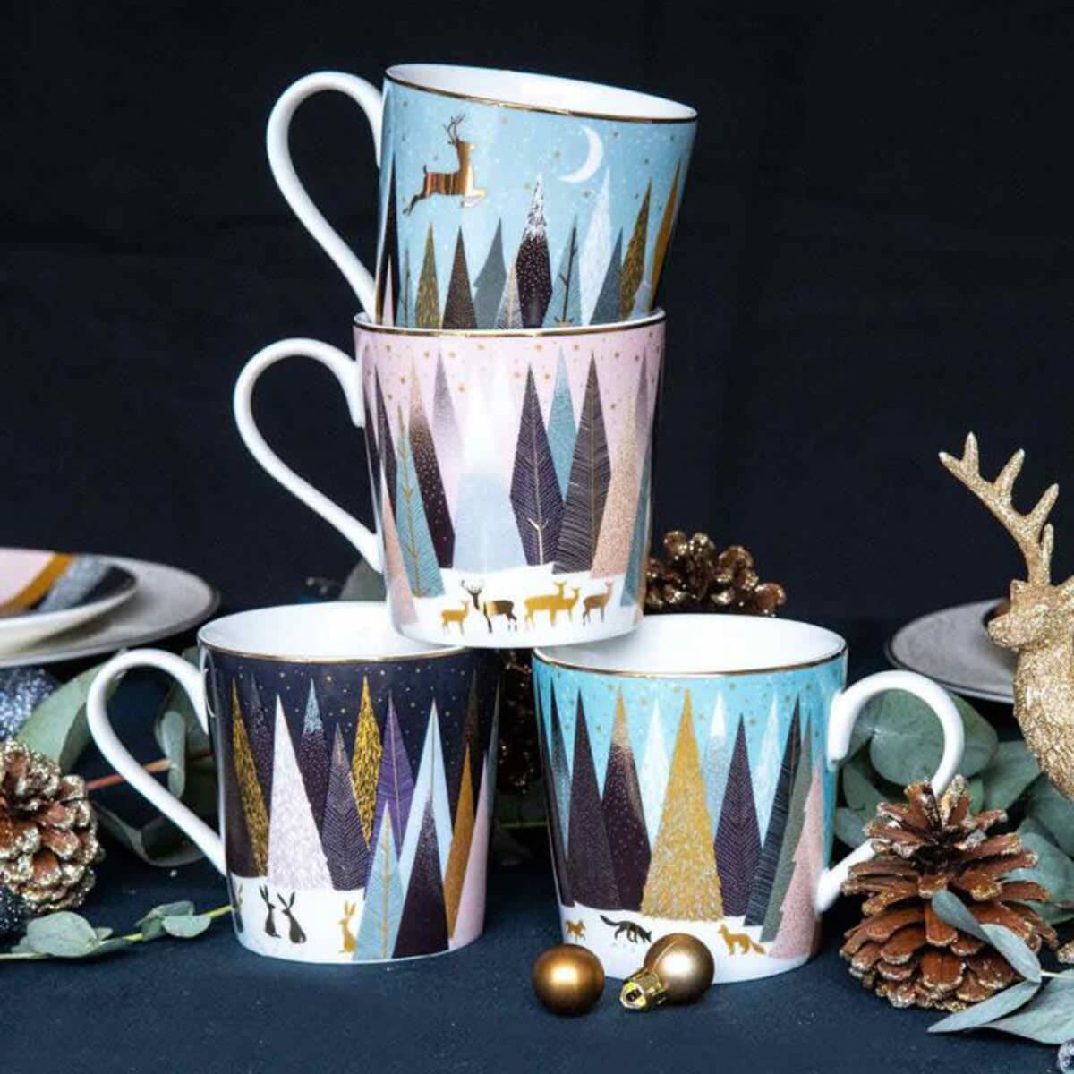 Sara Miller Set of 4 Frosted Pines Mugs - (SMFP79175-XG) - eCookshop
