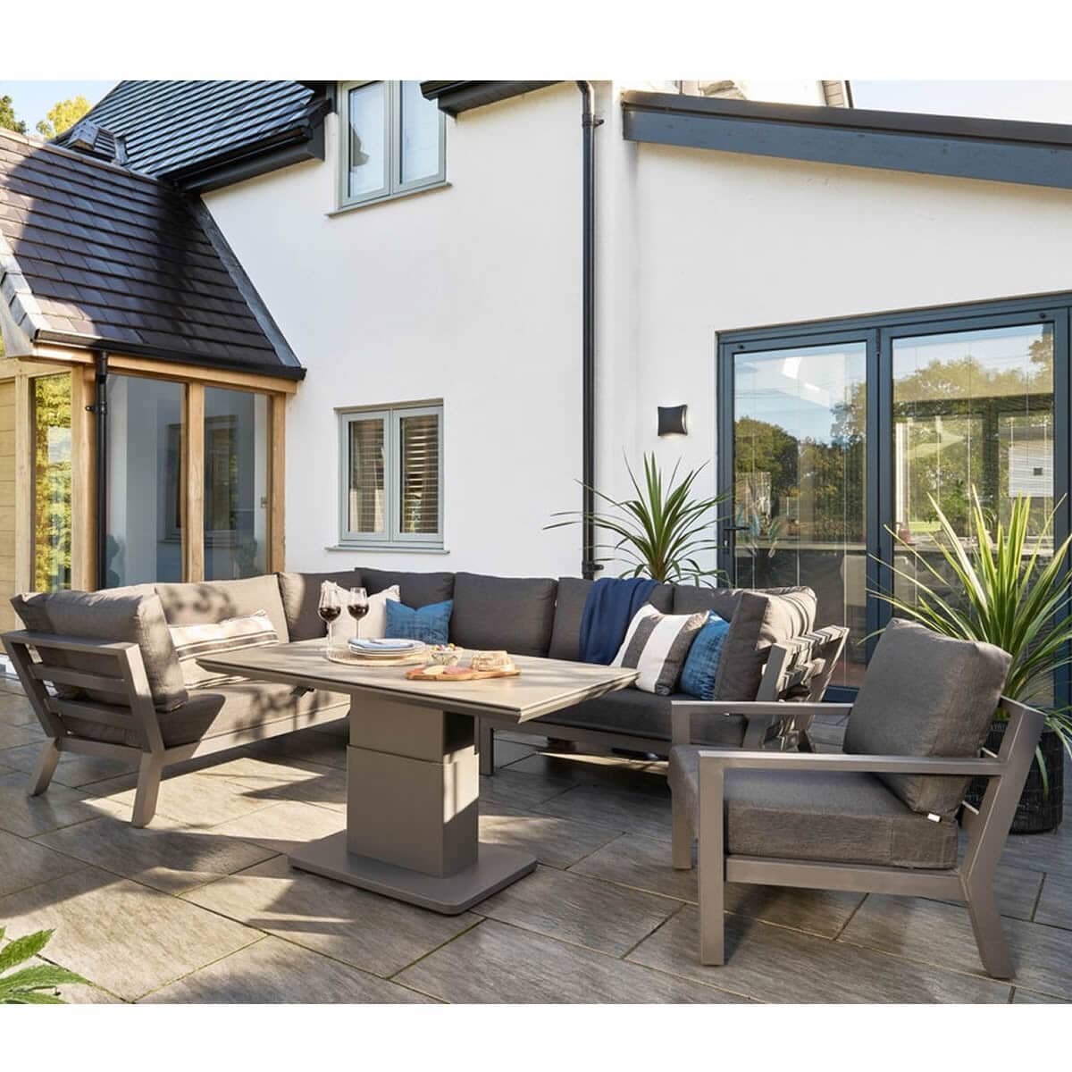 Life Timber High Arm Corner Sofa Lounge Set with Height Adjustable Table Soltex Lava Graphite LIFESET1 Garden Furniture World