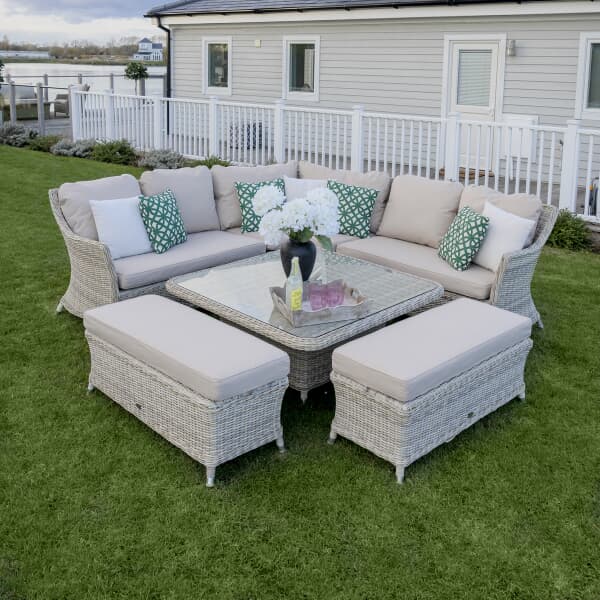 Bramblecrest Ascot Square Adjustable Casual Dining Set with 2 Benches ...