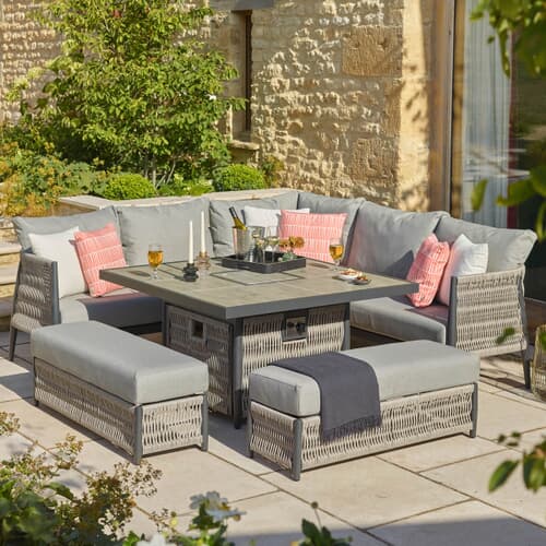 Bramblecrest Mauritius Casual Dining Corner Sofa Set with Firepit Table ...