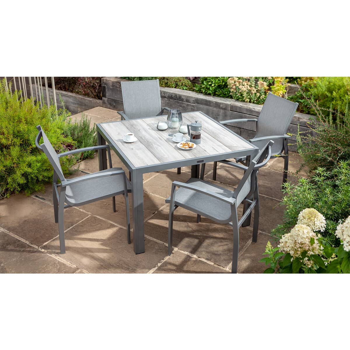 Hartman Georgia 4 Seat Ceramic Rectangular Table Set Platinum Dusk HGEOSET03 Garden Furniture World