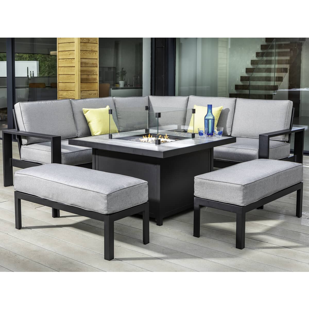 Hartman Atlas Square Casual Dining Set with Firepit Table ...