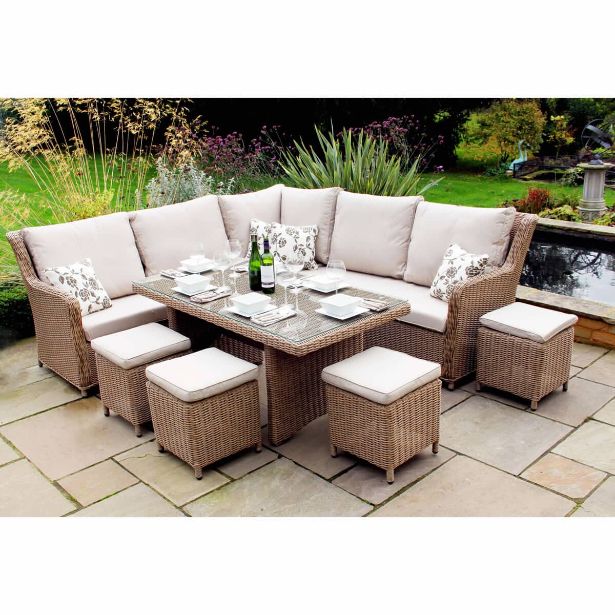 LG Outdoor Saigon Heritage Highback Modular Dining Set - Natural ...