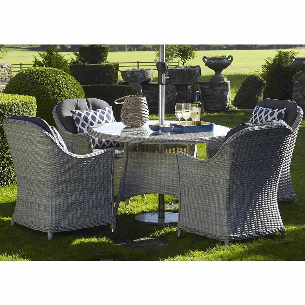 Bramblecrest Monterey 120 cm Round Table with 4 Armchairs and Parasol ...