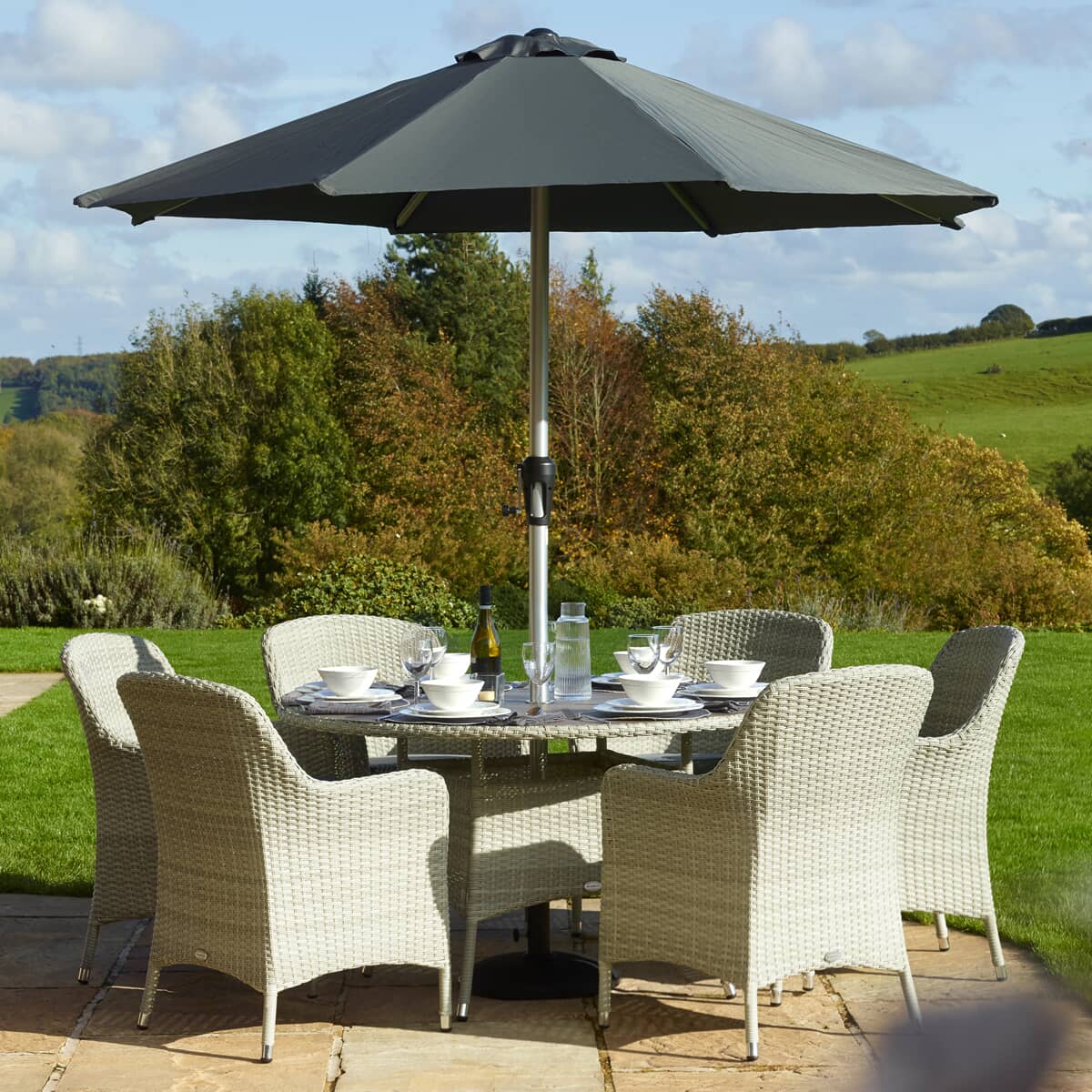 Bramblecrest Tetbury Cloud 135cm Round Table with Tree Free Top 6 ...