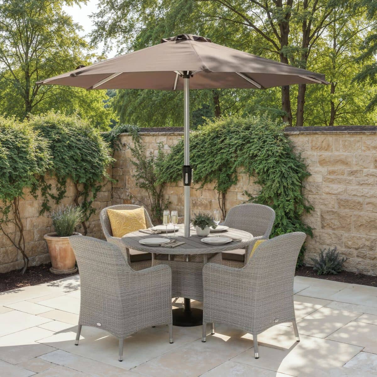 Bramblecrest Tetbury 110cm Tree Free Round Table with 4 Armchairs ...